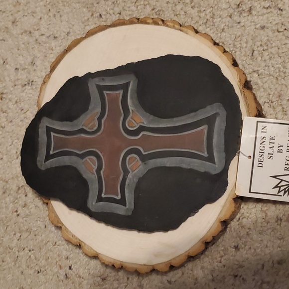 Reg Beach | Wall Decor | Reg Beach Slate Cross Design Carving Hanging ...